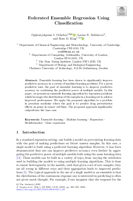 (PDF) Federated Ensemble Regression Using Classification