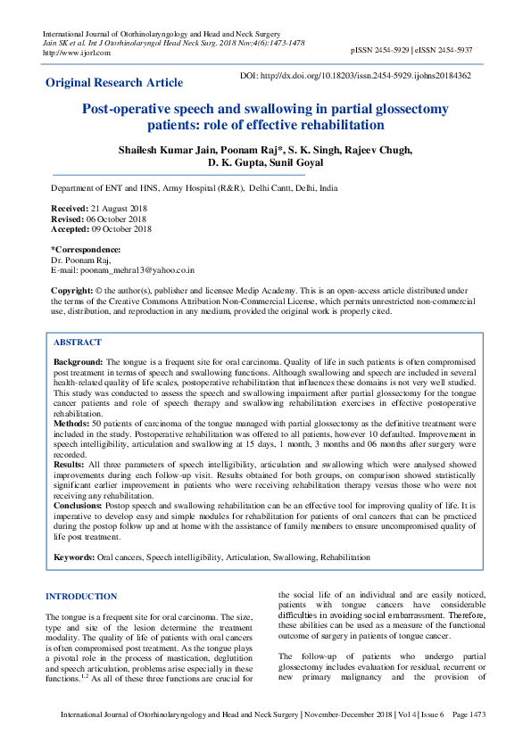 (PDF) Post-operative speech and swallowing in partial glossectomy ...