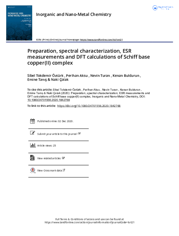 (PDF) Preparation, spectral characterization, ESR measurements and DFT calculations of Schiff ...