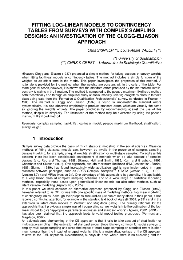 (PDF) Fitting Log-Linear Models to Contingency Tables From Surveys With Complex Sampling Designs ...