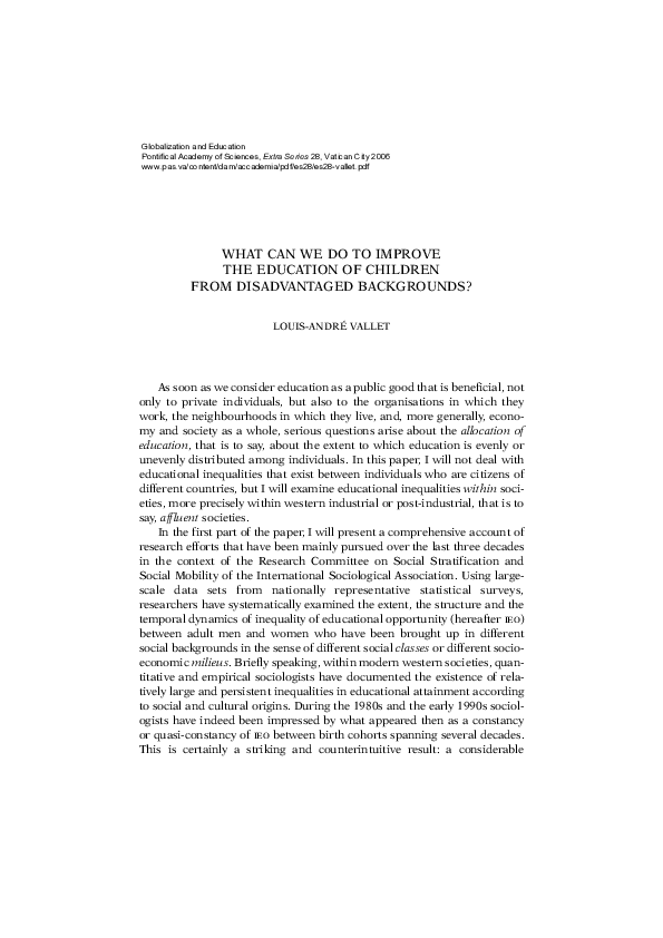 (PDF) What Can We Do to Improve the Education of Children From ...