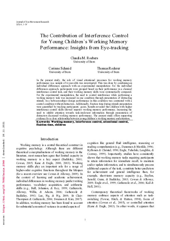 (PDF) The contribution of interference control for young children`s working memory performance ...