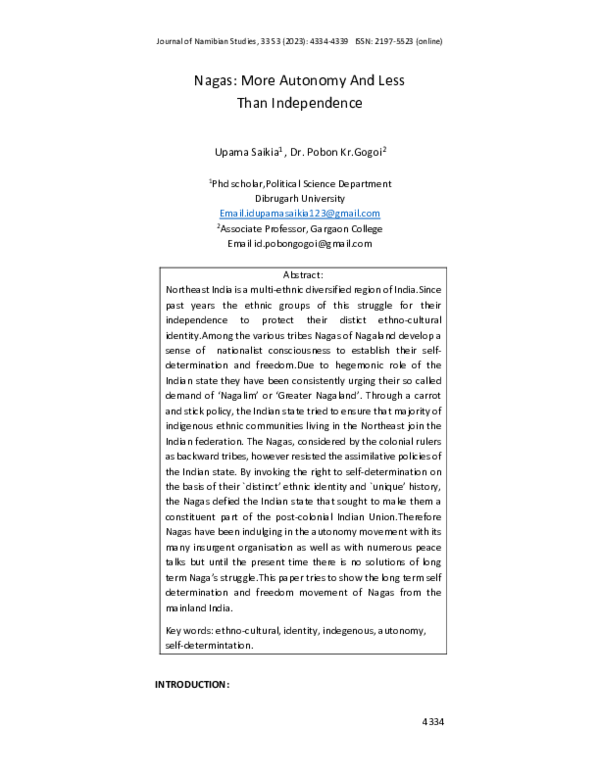 (PDF) Nagas: More Autonomy And Less Than Independence