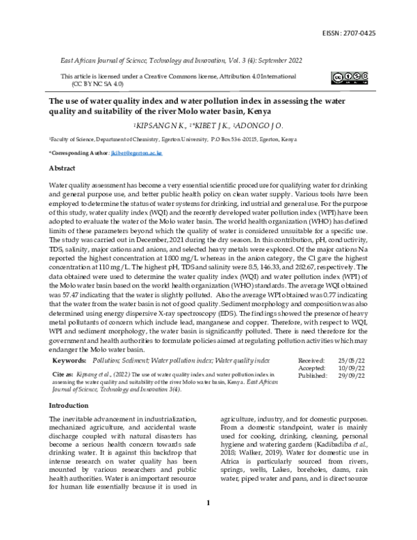 (PDF) The use of water quality index and water pollution index in assessing the water quality ...