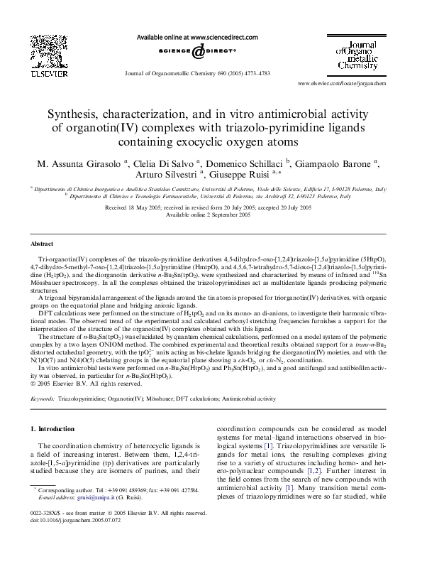 (PDF) Synthesis, characterization, and in vitro antimicrobial activity of organotin(IV ...