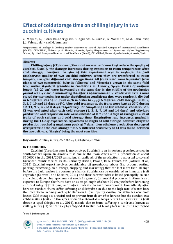(PDF) Effect of cold storage time on chilling injury in two zucchini ...