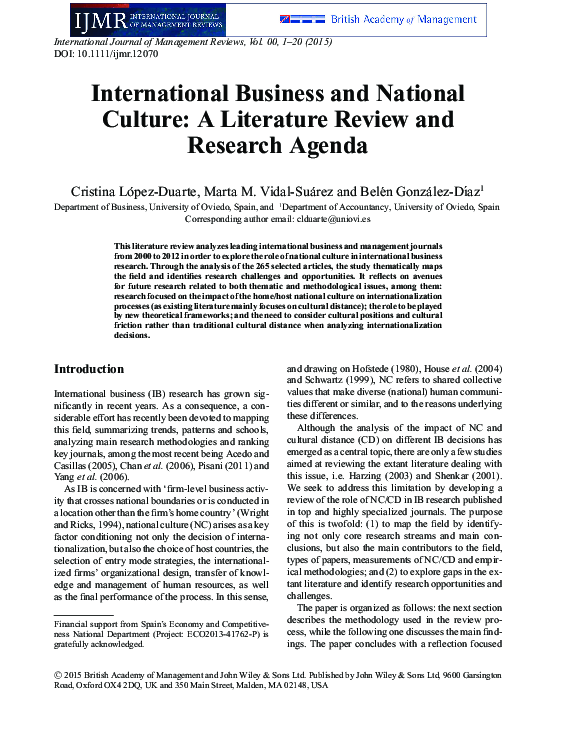 (PDF) International Business and National Culture: A Literature Review ...