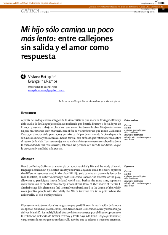 (PDF) Mi hijo sólo camina un poco más lento : entre callejones sin salida y el amor como respuesta