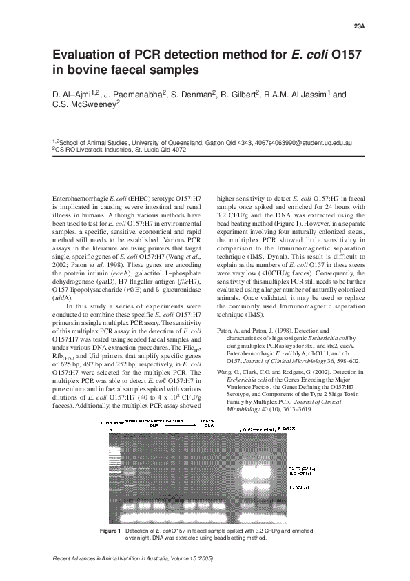 (PDF) Evaluation of PCR detection method for E. coli O157 in bovine ...