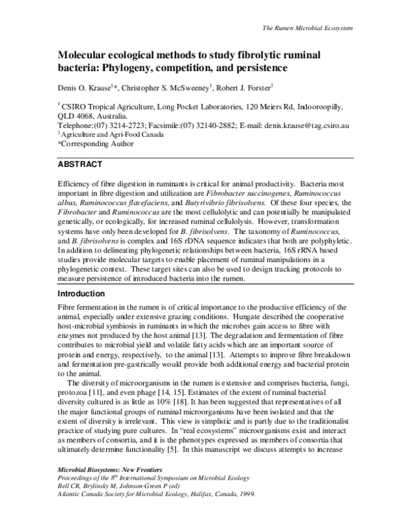 (PDF) Molecular ecological methods to study fibrolytic ruminal bacteria ...