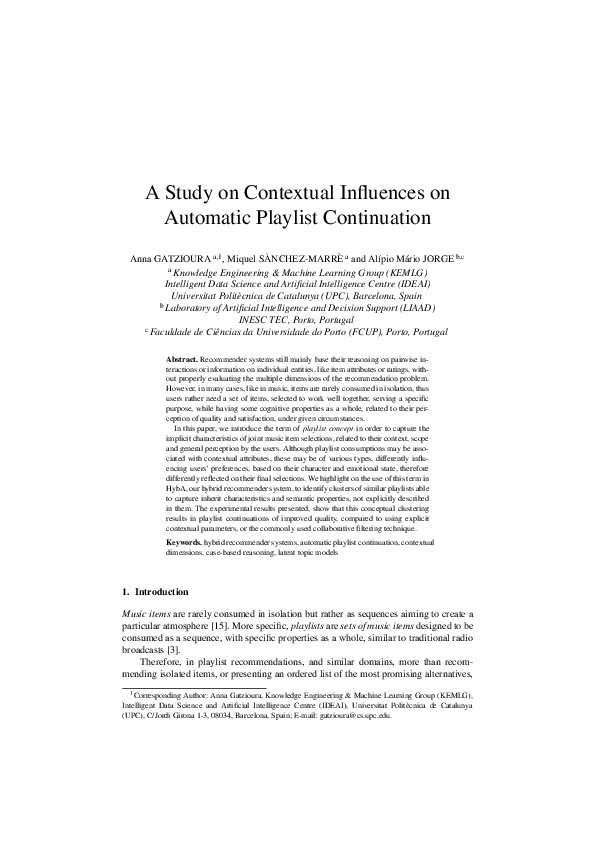 (PDF) A Study on Contextual Influences on Automatic Playlist Continuation