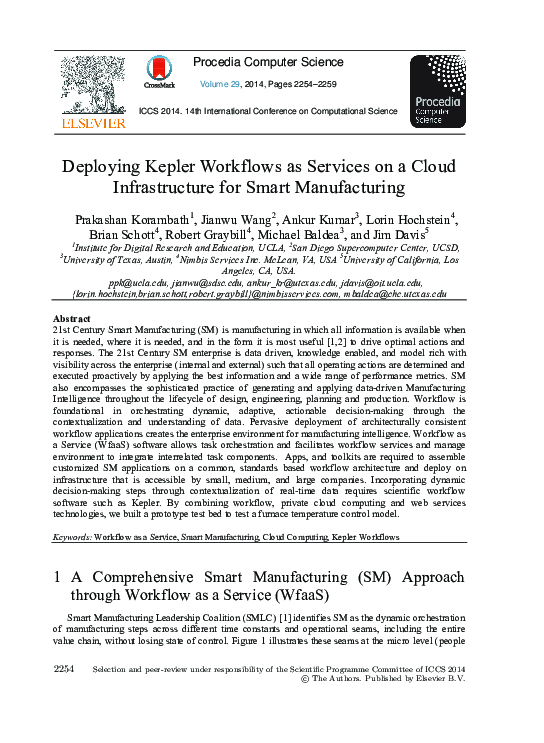 (PDF) Deploying Kepler Workflows as Services on a Cloud Infrastructure for Smart Manufacturing ...