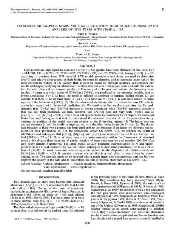 (PDF) Extremely Metal‐Poor Stars. VIII. High‐Resolution, High Signal‐to ...