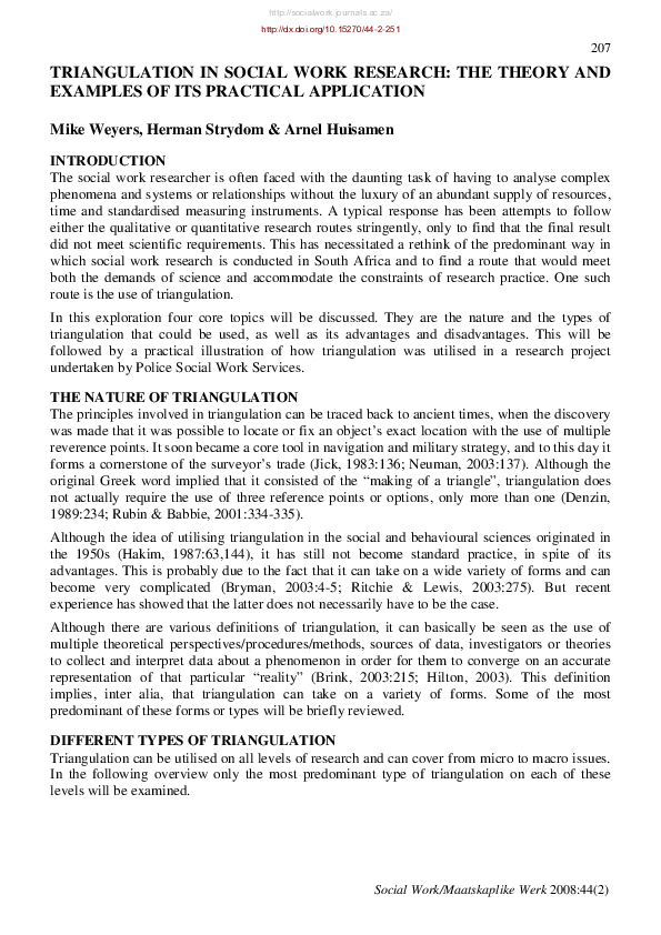 (PDF) Triangulation in Social Work Research: The Theory and Examples of ...