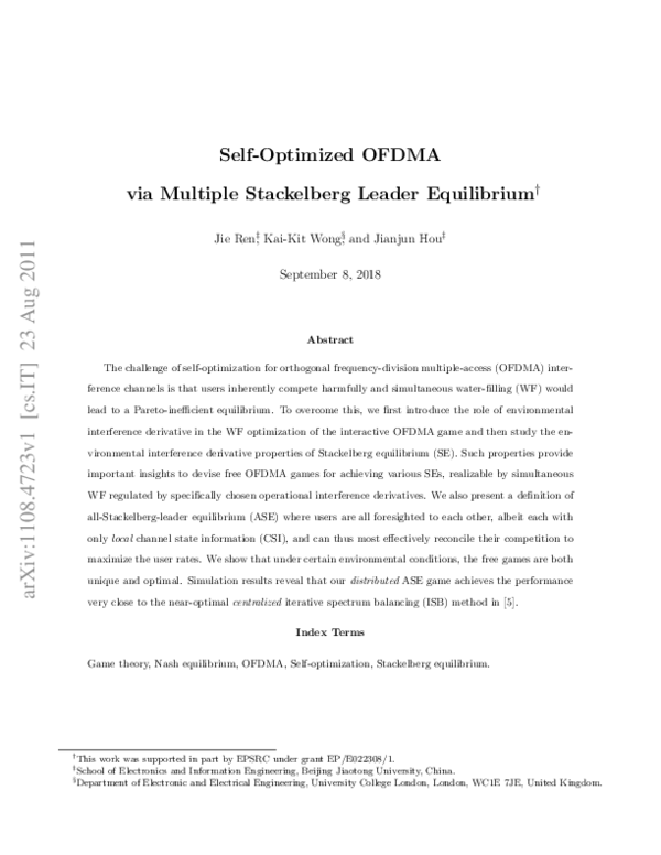 (PDF) Self-Optimized OFDMA via Multiple Stackelberg Leader Equilibrium