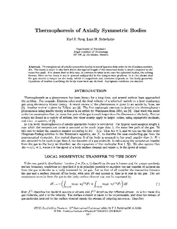 (PDF) Thermophoresis of axially symmetric bodies