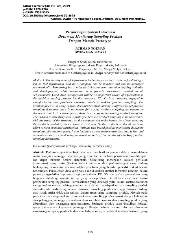 (PDF) Perancangan Sistem Informasi Document Monitoring Sampling Product ...