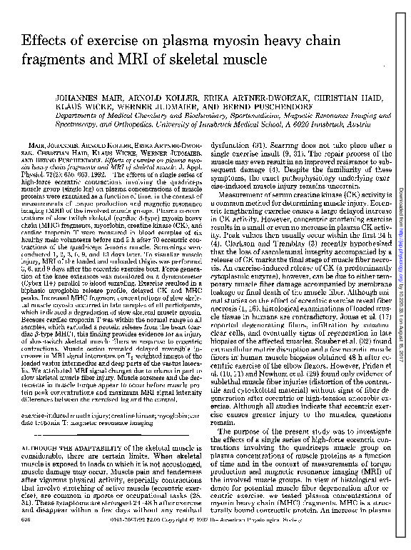 (PDF) Effects of exercise on plasma myosin heavy chain fragments and ...