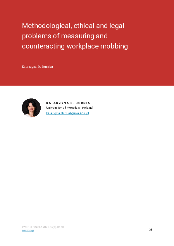 (PDF) Methodological, ethical and legal problems of measuring and counteracting workplace mobbing
