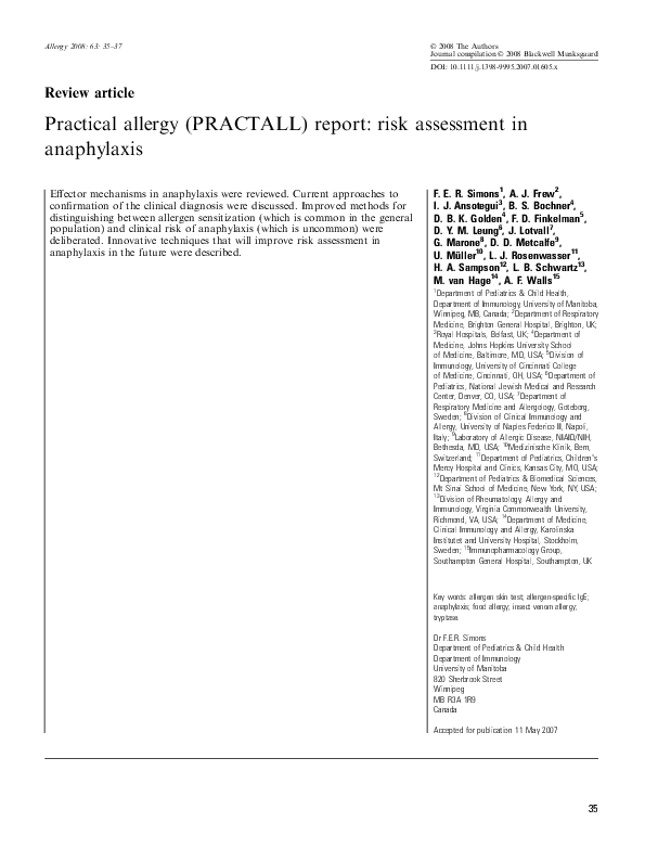 (PDF) Practical allergy (PRACTALL) report: risk assessment in ...