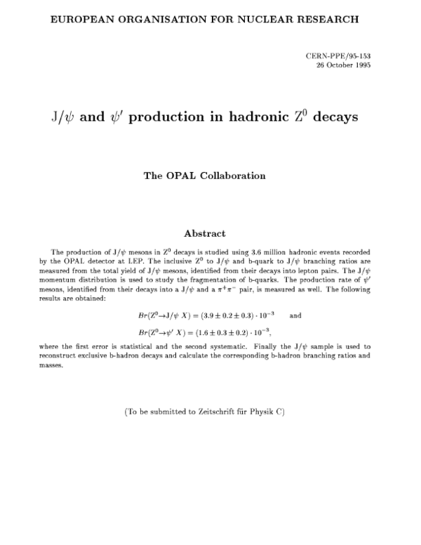 (PDF) J/ $\psi$ and $\psi^\prime$ production in hadronic ${\rm Z}^0$ decays