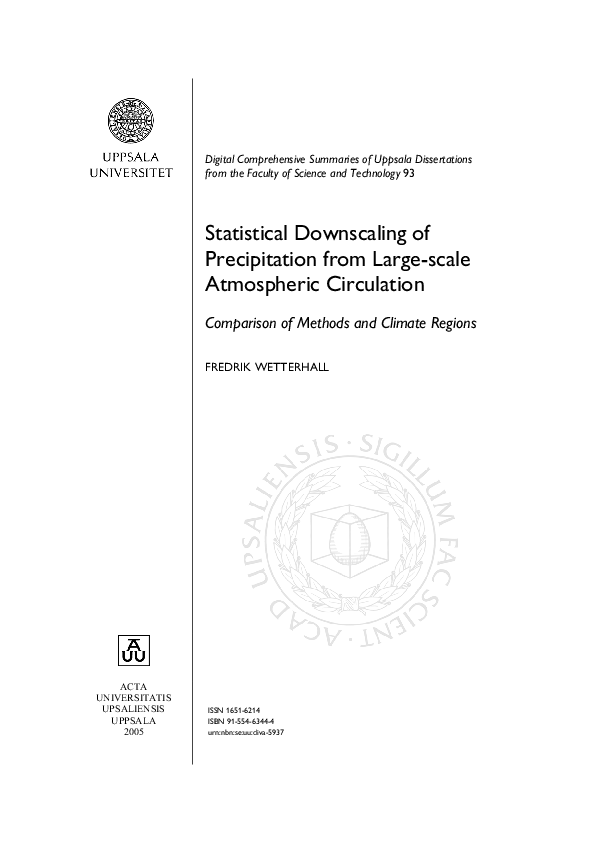 Pdf Statistical Downscaling Of Precipitation From Large Scale Atmospheric Circulation
