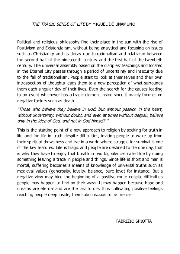 (PDF) "THE TRAGIC SENSE OF LIFE" BY MIGUEL DE UNAMUNO