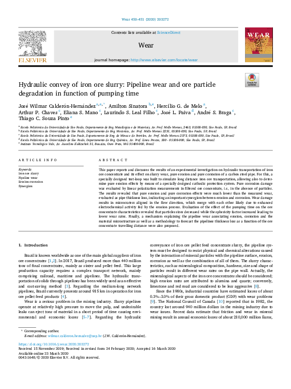 (PDF) Hydraulic convey of iron ore slurry: Pipeline wear and ore ...