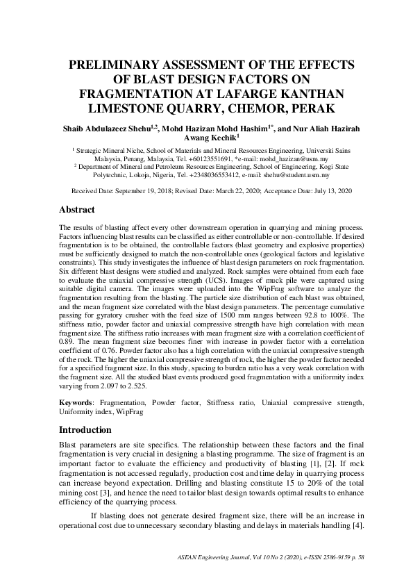 (PDF) Preliminary Assessment of the Effects of Blast Design Factors on ...