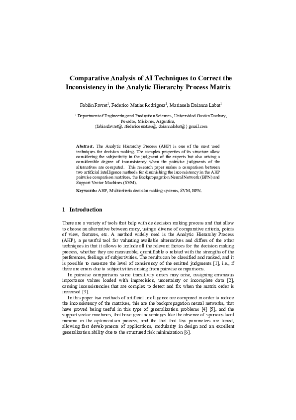 (PDF) Comparative Analysis of AI Techniques to Correct the Inconsistency in the Analytic ...