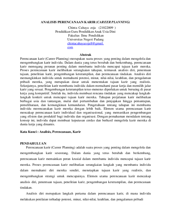 (PDF) ANALISIS PERENCANAAN KARIR (CAREER PLANNING