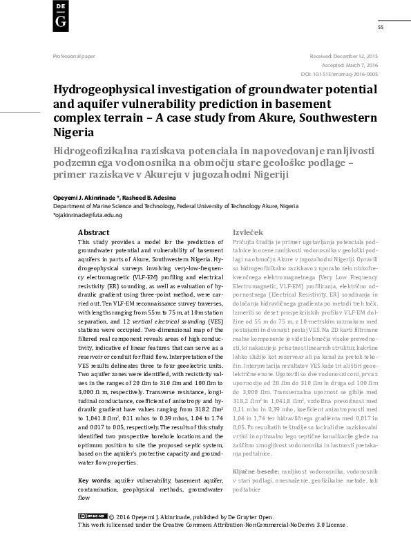 (PDF) Hydrogeophysical investigation of groundwater potential and ...