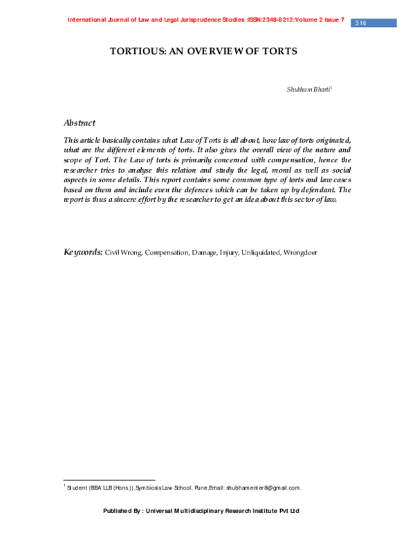 (PDF) Tortious: An Overview of Torts