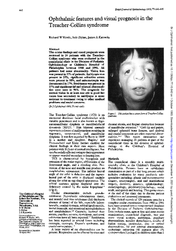 (PDF) Ophthalmic features and visual prognosis in the Treacher-Collins ...