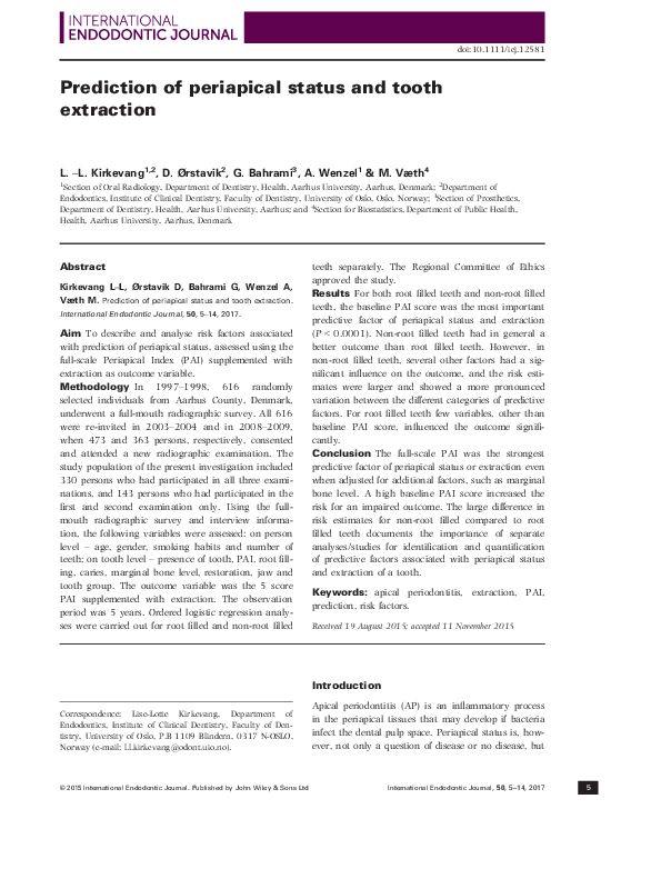 (PDF) Prediction of periapical status and tooth extraction