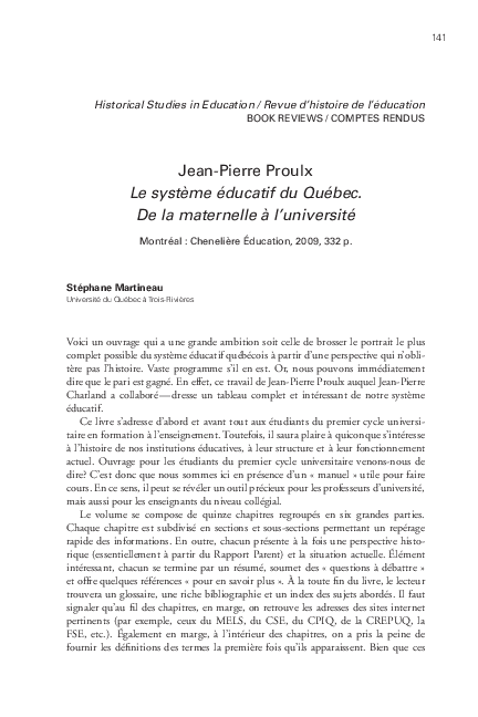 (PDF) Jean-Pierre Proulx. Le système éducatif du Québec. De la ...