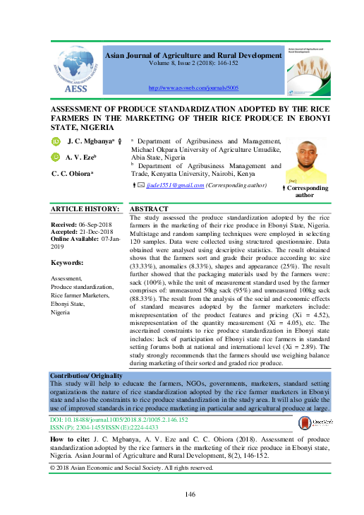 (PDF) Assessment of Produce Standardization Adopted by the Rice Farmers ...