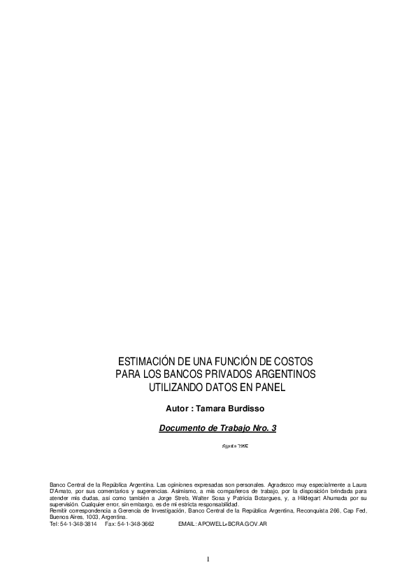 (PDF) Estimación De Una Función De Costos Para Los Bancos Privados Argentinos Utilizando Datos ...