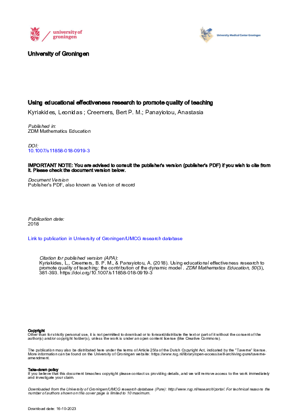 (PDF) Using educational effectiveness research to promote quality of ...