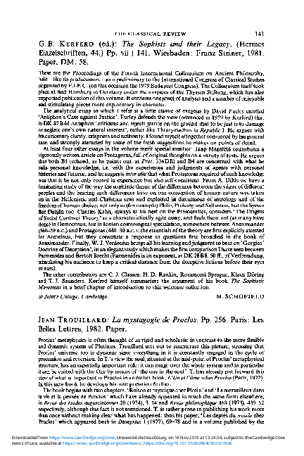 (PDF) G. B. Kerferd (ed.): The Sophists and their Legacy. (Hermes ...