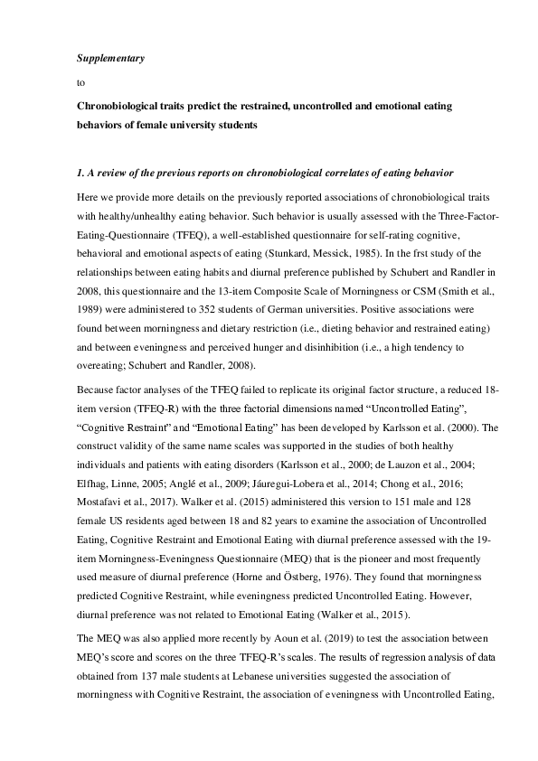 (PDF) Chronobiological traits predict the restrained, uncontrolled, and ...