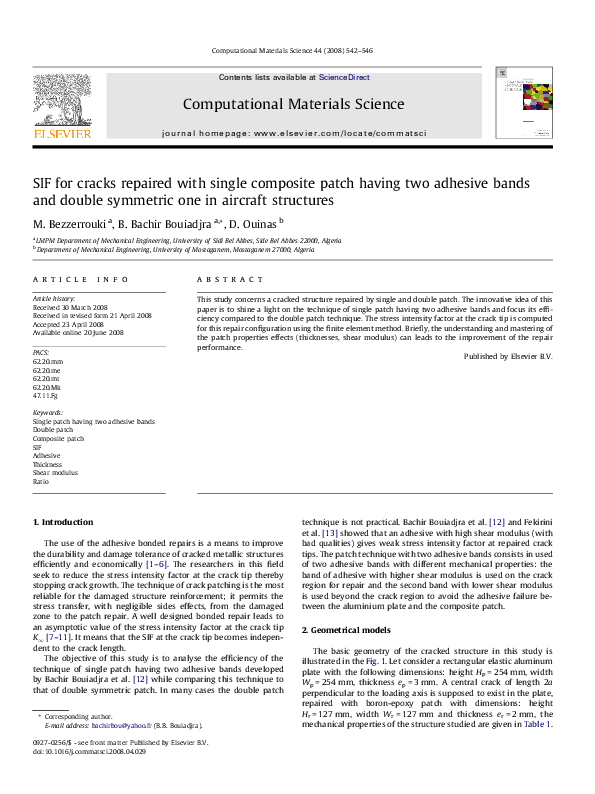 (PDF) SIF for cracks repaired with single composite patch having two ...