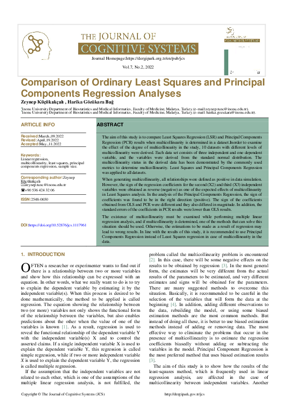 (PDF) Comparison of Least Squares and Principal Components Regression Analysis