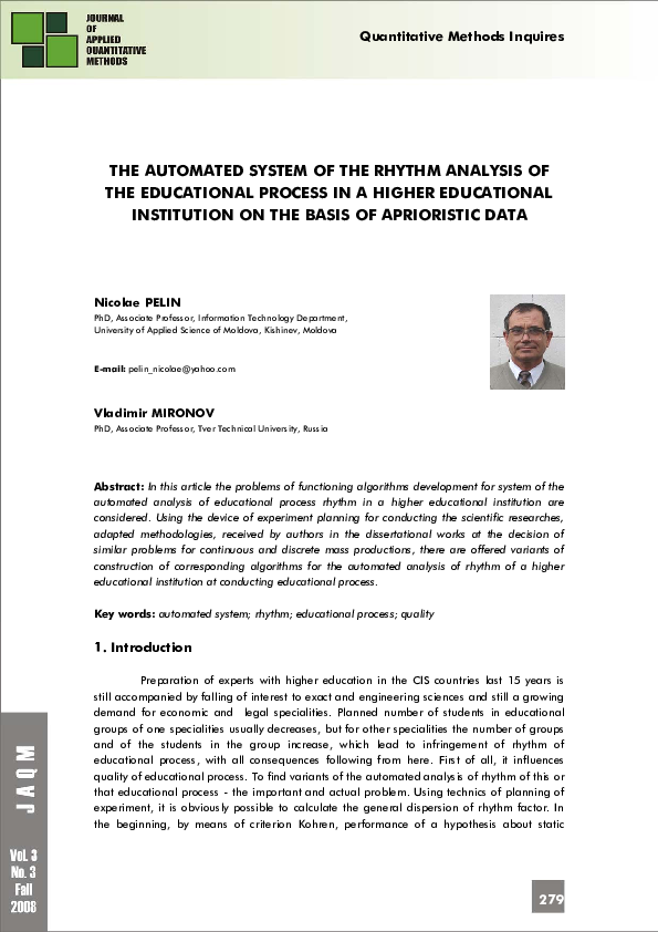 (PDF) The Automated System of the Rhythm Analysis of the Educational ...