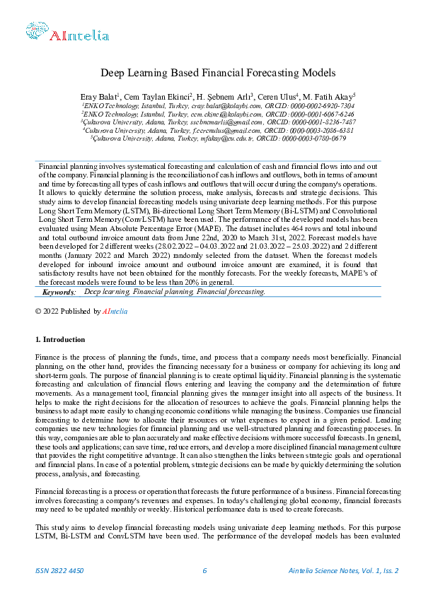 (PDF) Deep Learning Based Financial Forecasting Models