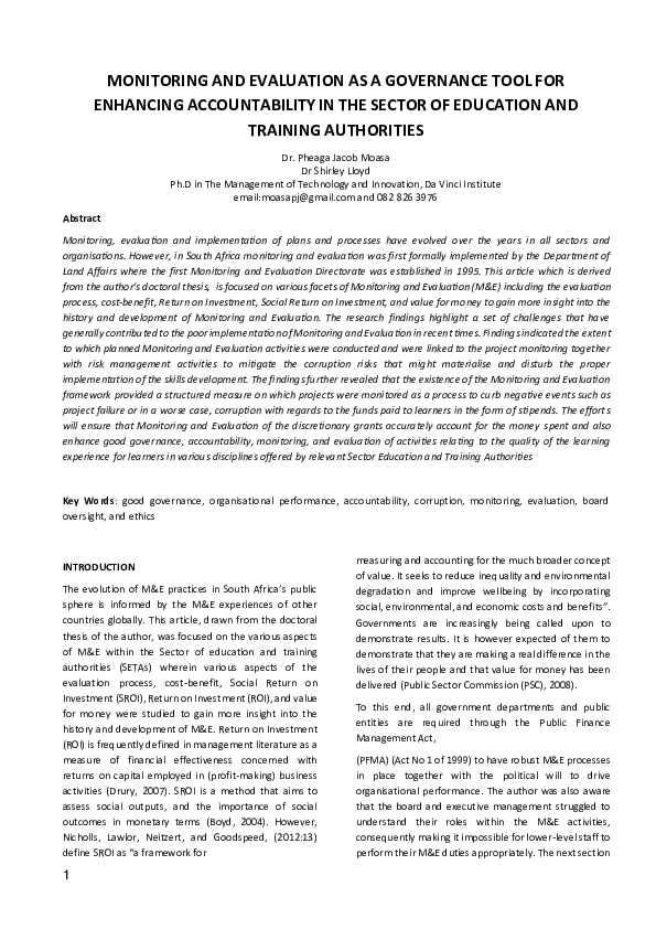 (PDF) MONITORING AND EVALUATION AS A GOVERNANCE TOOL FOR ENHANCING ...