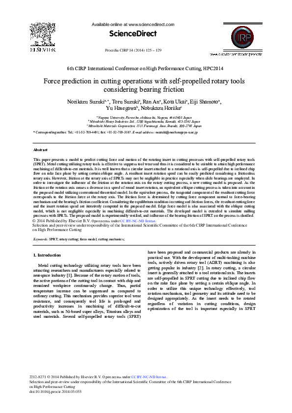 Pdf Force Prediction In Cutting Operations With Self Propelled Rotary Tools Considering