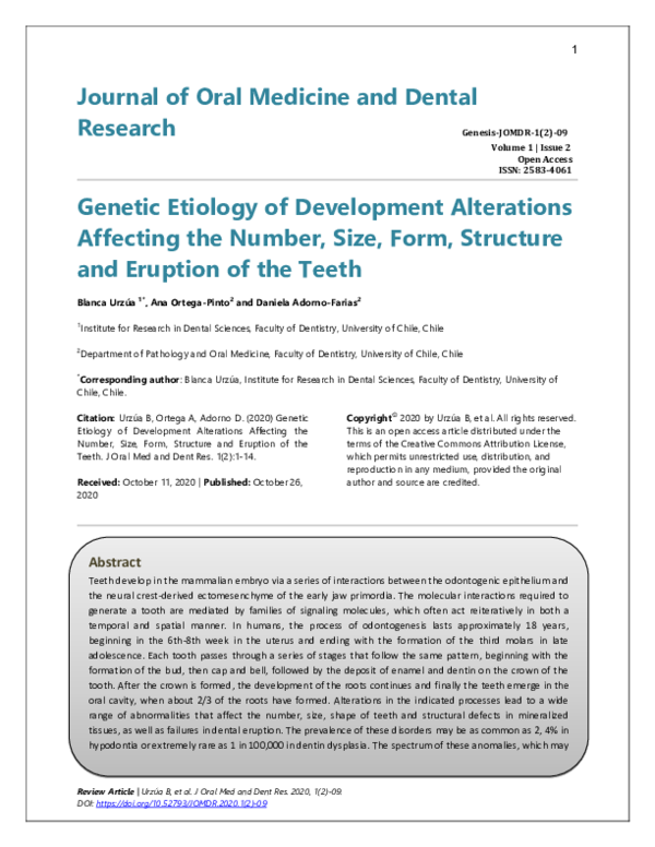 (PDF) Genetic Etiology Of Development Alterations Affecting The Number ...