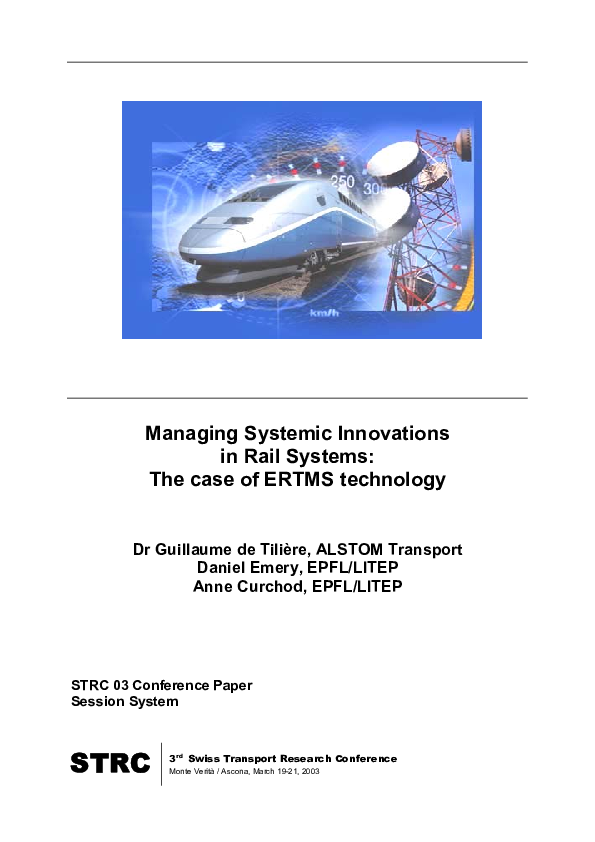 (PDF) Managing Systemic Innovations in Rail Systems: The case of ERTMS ...