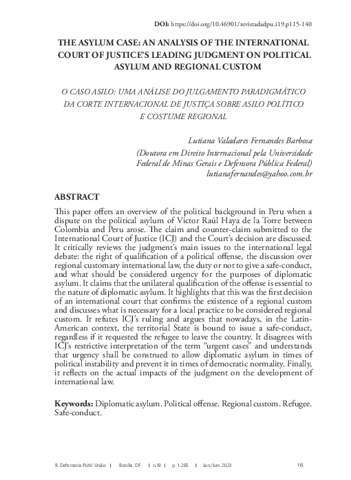 (PDF) The asylum case: an analysis of the International Court of ...